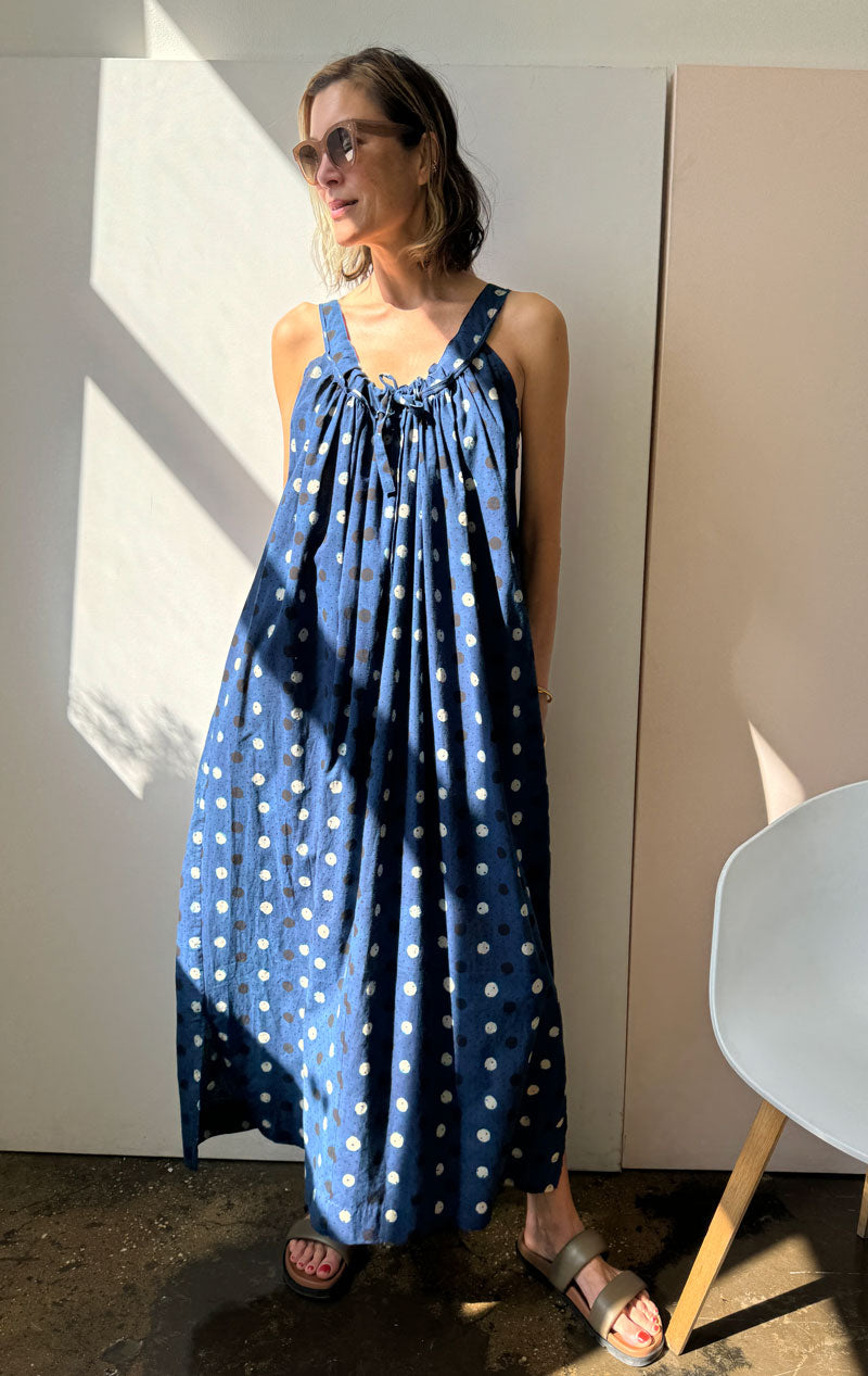Indigo dot drawstring dress – Two