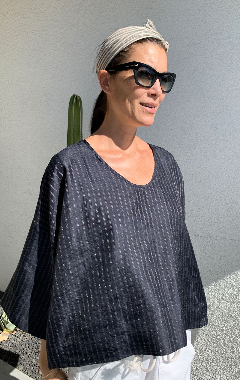 Black handwoven Silk Top – Two